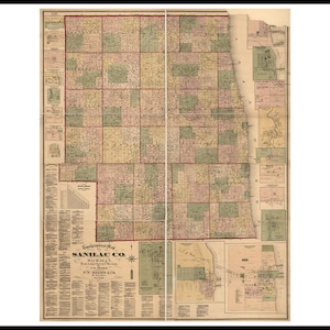Map of Sanilac County, Michigan. 1876 Vintage Home Deco Style Old Wall ...