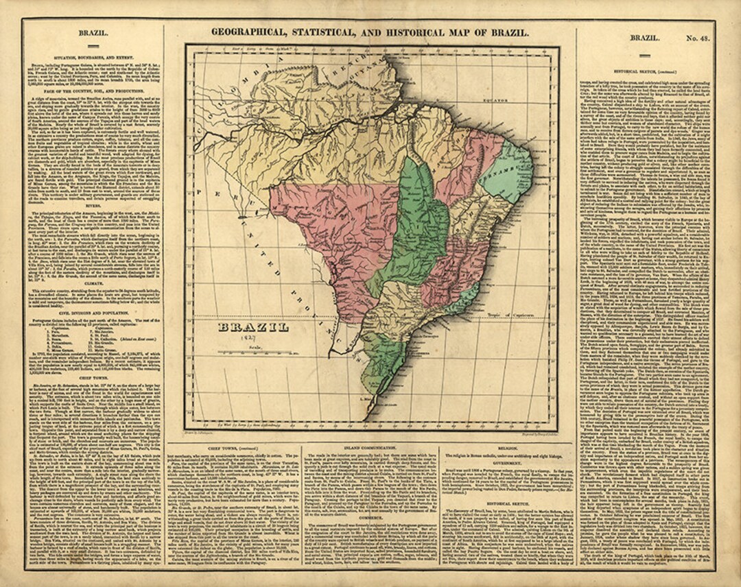 Map of Brazil Included Geographical, Statistical, and Historical Info ...