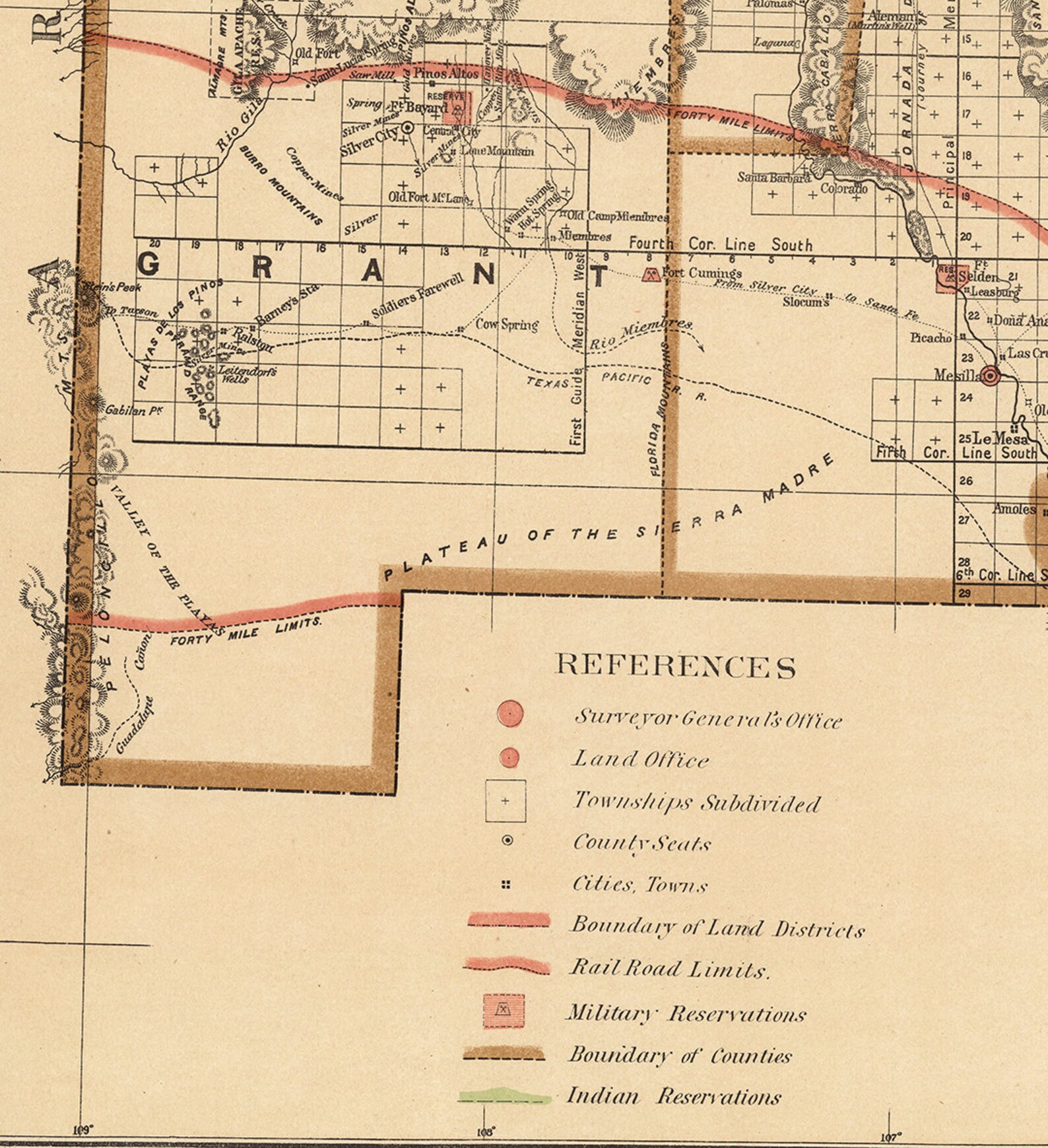 Map of Territory of New Mexico, 1876. Vintage Home Deco Style ...