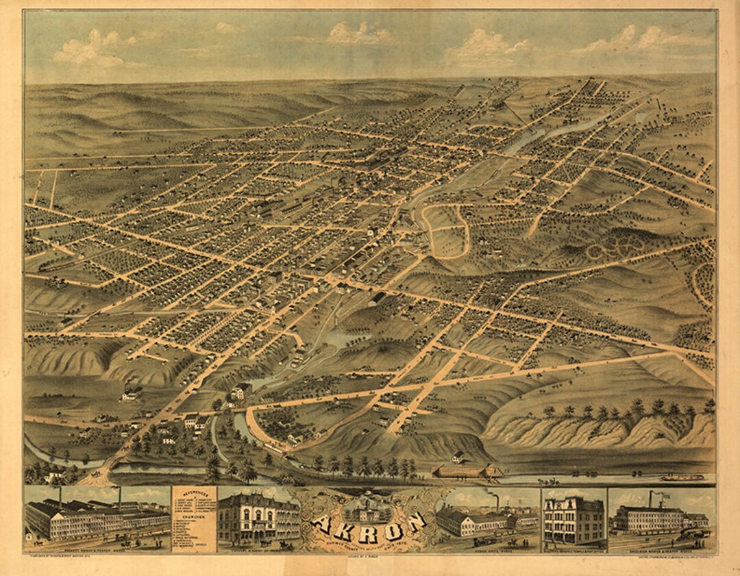 Map of Akron, Summit Co., Ohio. Ruger & Stoner, 1870. Restoration ...
