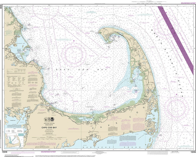 Nautical Chart of Cape Cod Bay. Massachusetts Ma. 13246 - Etsy