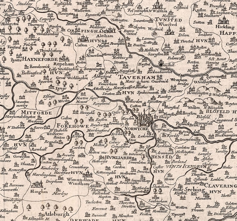 Map of Norfolk England 1675. Restoration Hardware Home Deco - Etsy