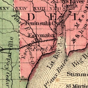 Map of the Upper Peninsula, Michigan MI, 1873. Restoration Hardware ...
