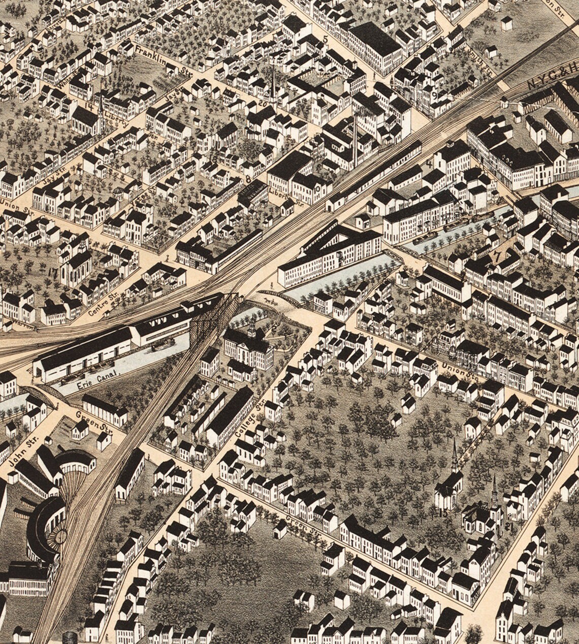 Map of Schenectady, New York, NY. 1882. Vintage Restoration Hardware ...