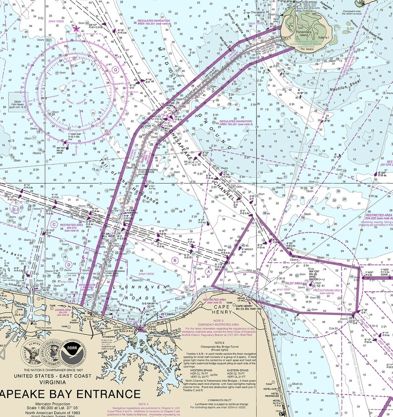 Nautical Charts of Chesapeake Bay Entrance. 12221 Maryland - Etsy