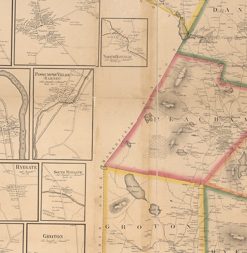 Map of Caledonia County, Vermont, VT 1858. Vintage Restoration Hardware ...