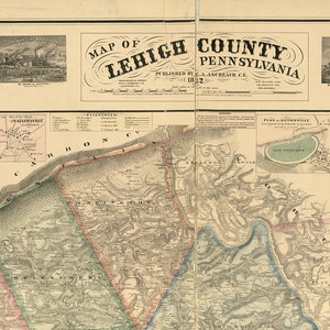 Map of Lehigh County, Pennsylvania, PA 1862. Restoration Hardware Home ...