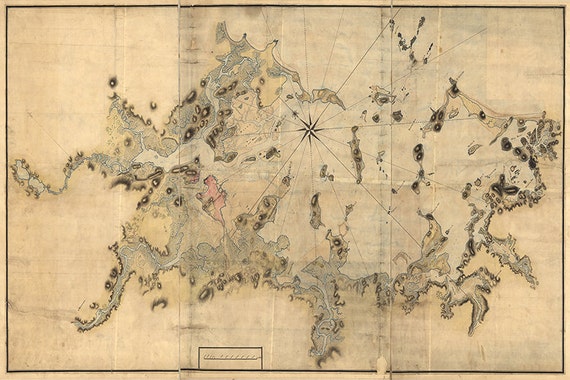Nautical charts of coast of Boston Harbor MA. 1770. | Etsy