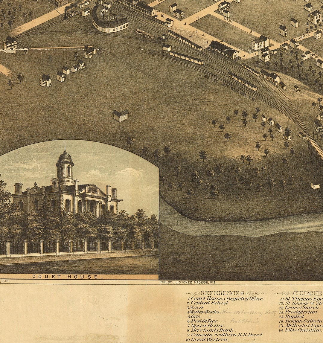 Map of St. Thomas Ontario Canada. 1896. Vintage home Deco | Etsy