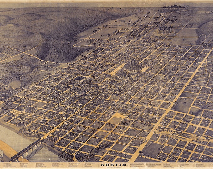 Map of Austin, Texas ... 1887. Vintage Restoration Hardware Home Deco ...