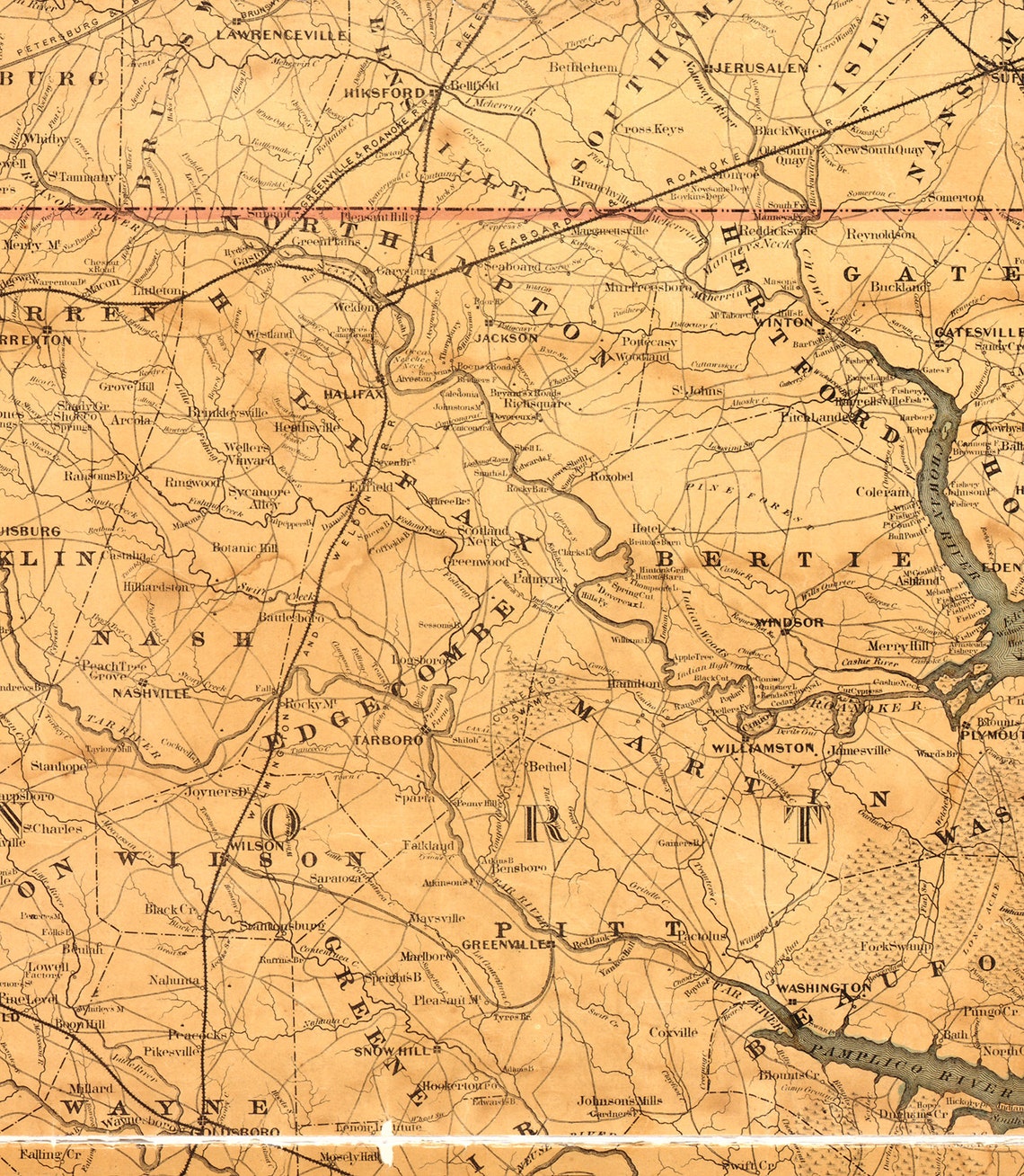 Map of Eastern North Carolina With Part of Virginia and South - Etsy