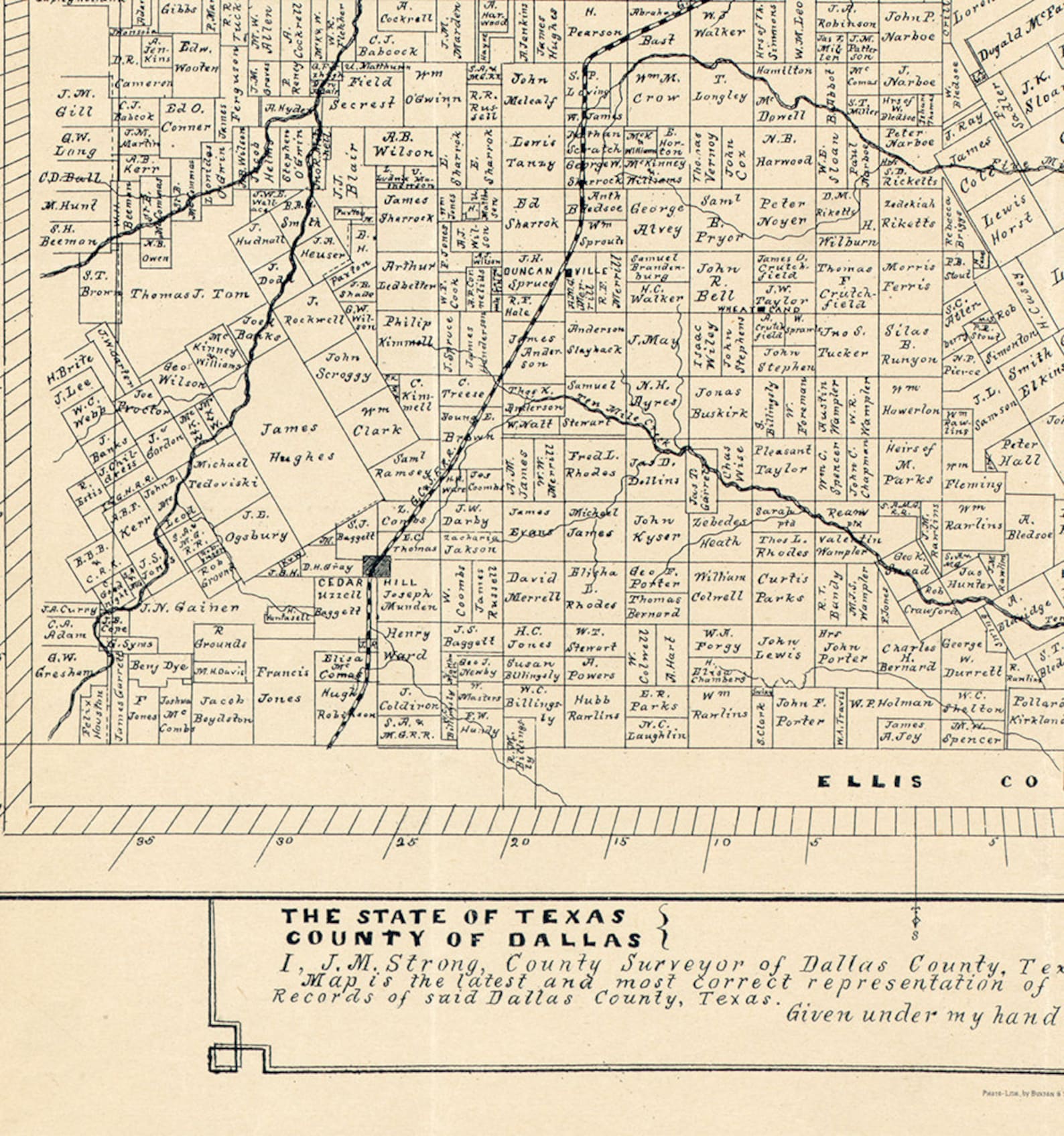 Map of Dallas County Texas TX. Vintage Restoration Hardware - Etsy