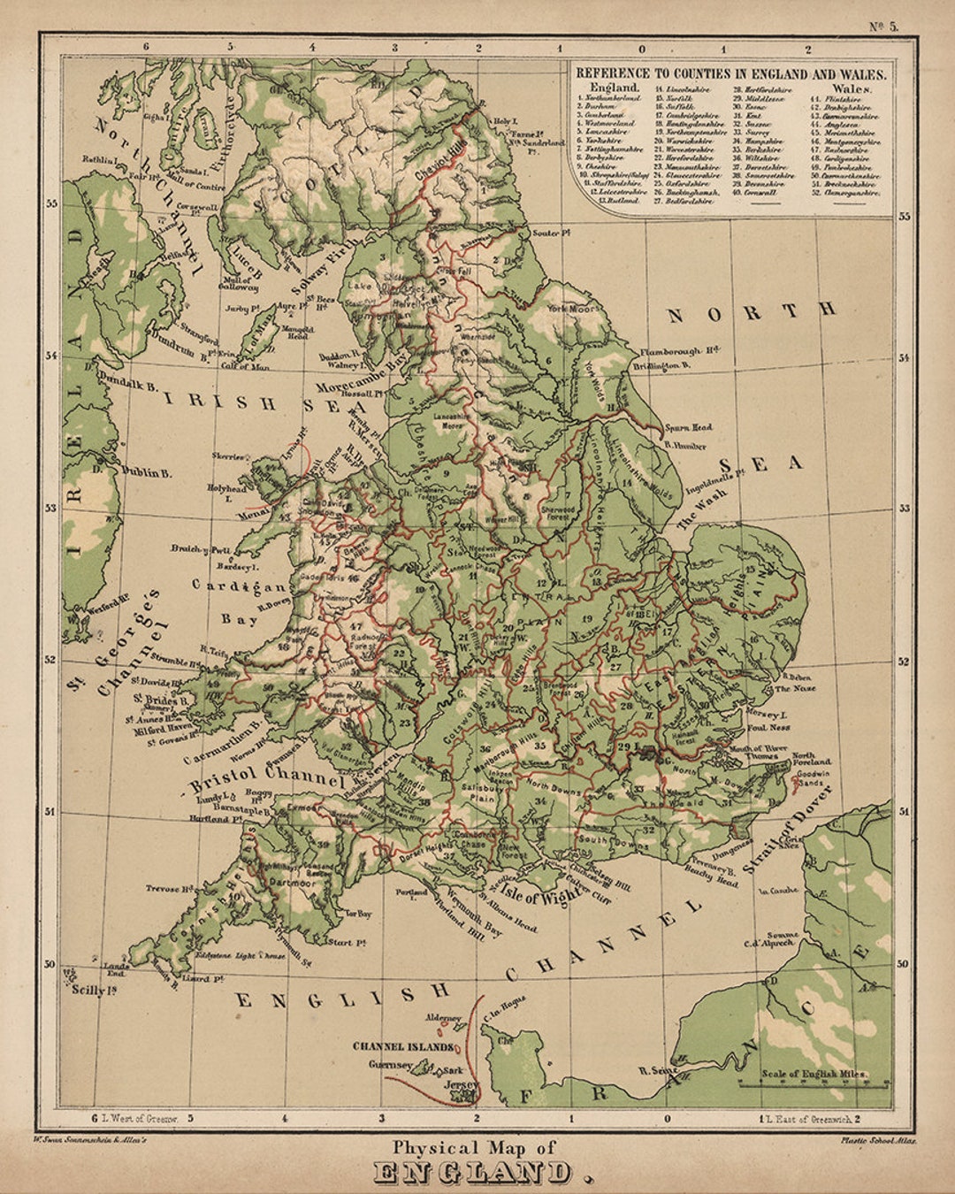 Map of England, 1880. Vintage Restoration Hardware Home Deco Style Old ...