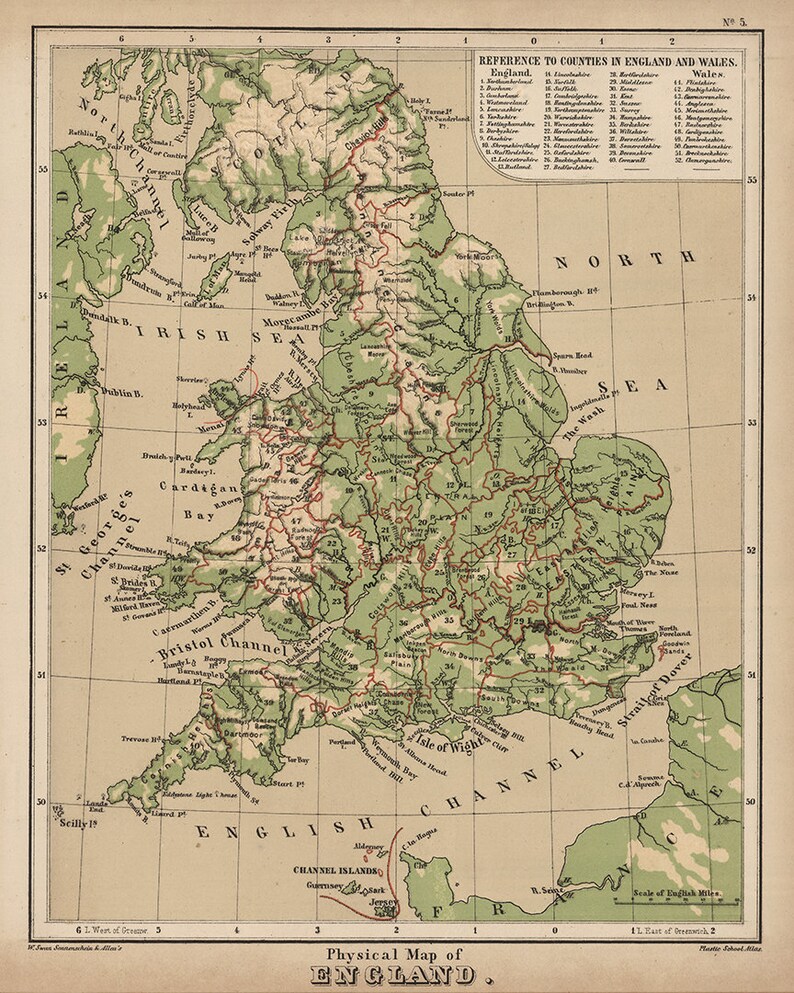 Map of England, 1880. Vintage Restoration Hardware Home Deco Style Old ...