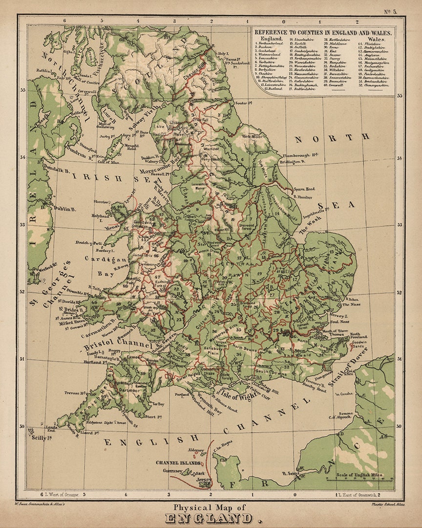 Map of England, 1880. Vintage Restoration Hardware Home Deco Style Old ...