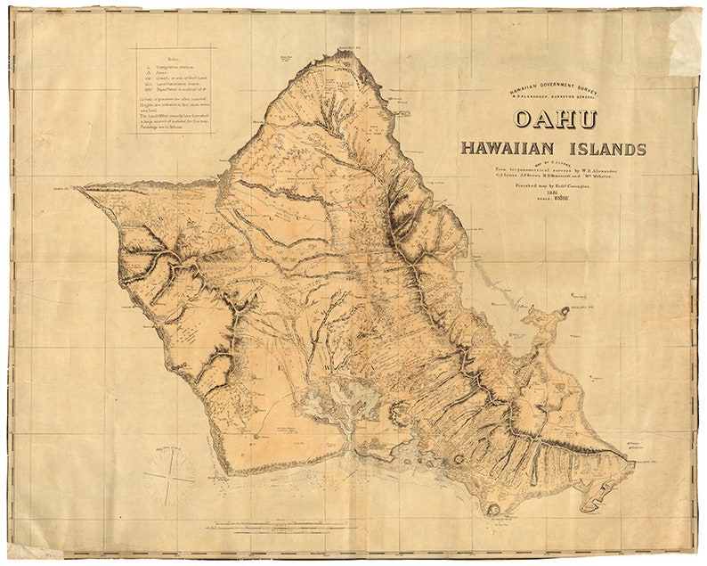 Map of Oahu, Hawaiian Islands, 1881. Restoration Hardware Home Deco ...