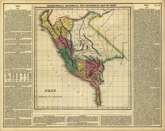 Map of Peru Included Geographical Statistical and | Etsy