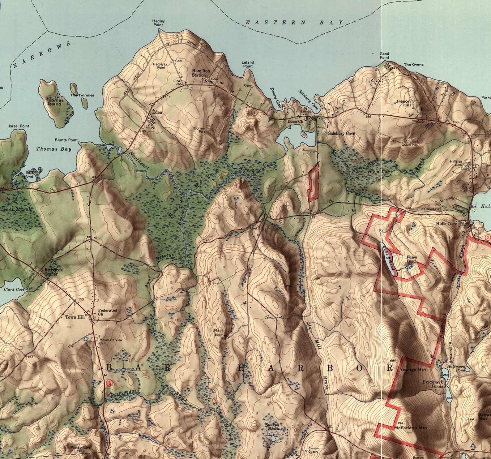 Topographic Map Acadia National Park and Vicinity Hancock - Etsy