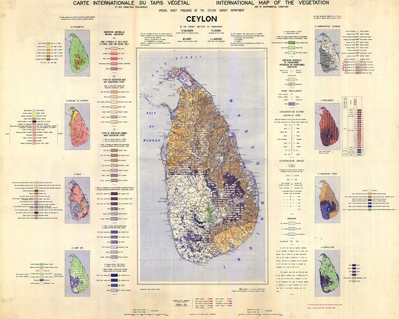 Map of Vegetation in Sri Lanka Ceylon 1964. Vintage Home - Etsy