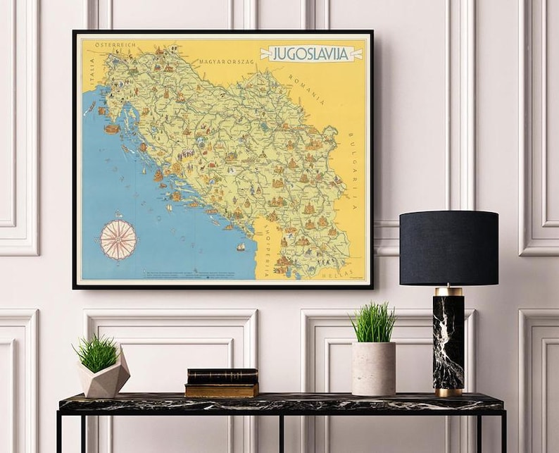 Yugoslavia Pictorial Map. Vintage Reproduction Historic Poster Print ...