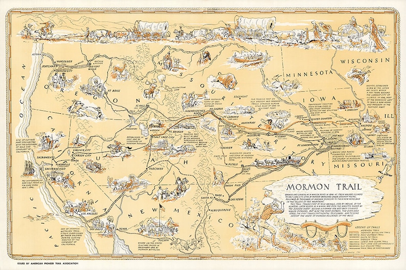 Old Map of Mormon Trail Vintage Pictorial Map Postervintage - Etsy