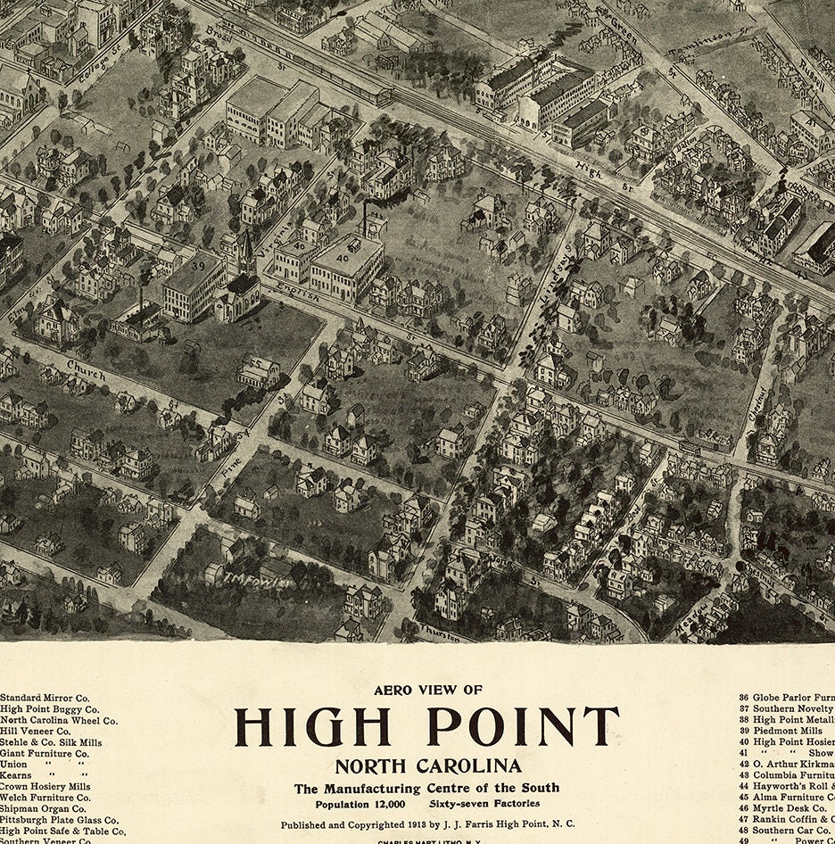 Map of High Point Piedmont Triad region. North Carolina N.C. | Etsy