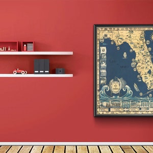 Pictorial Map of Florida FL. Home Deco Style Old Wall Vintage Reprint ...