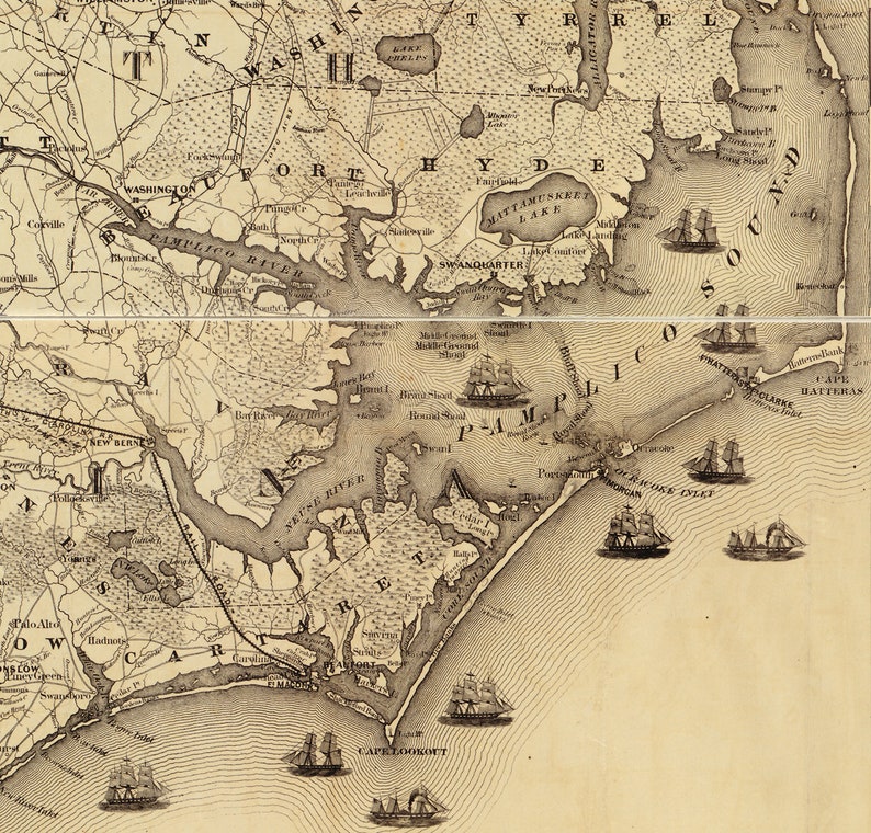 Map of Eastern North Carolina With Part of Virginia and South | Etsy