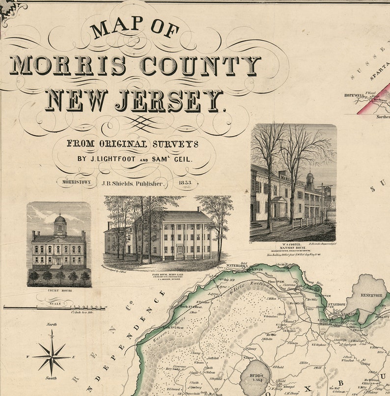Map of Morris County New Jersey 1853. Vintage Home Decor - Etsy