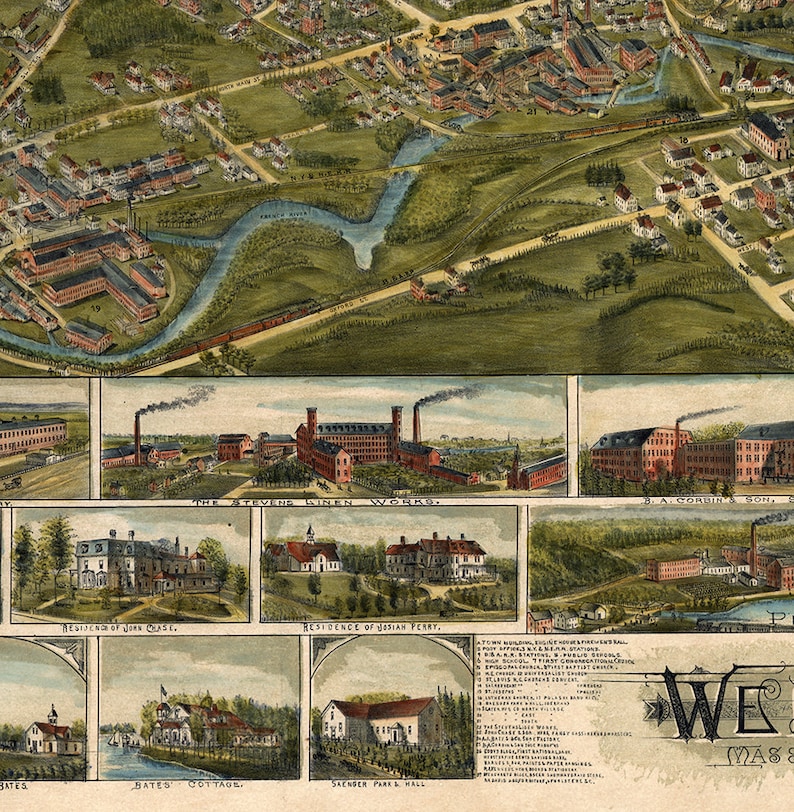 Map of Webster Massachusetts MA. 1892. Worcester County. | Etsy