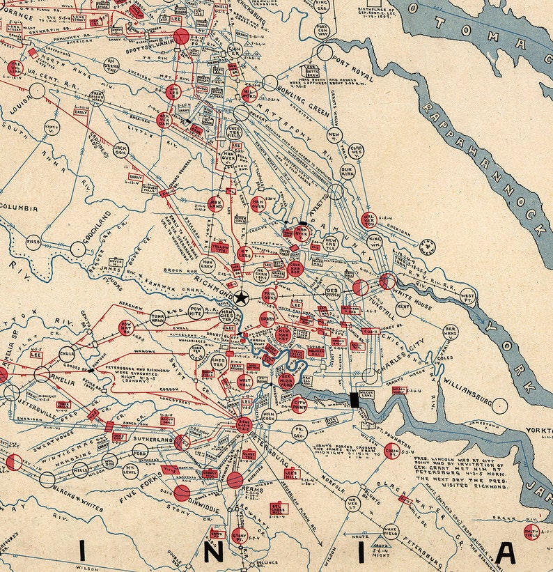 Map of the Main Battlefields Routes Camps and Head Qrs. in - Etsy