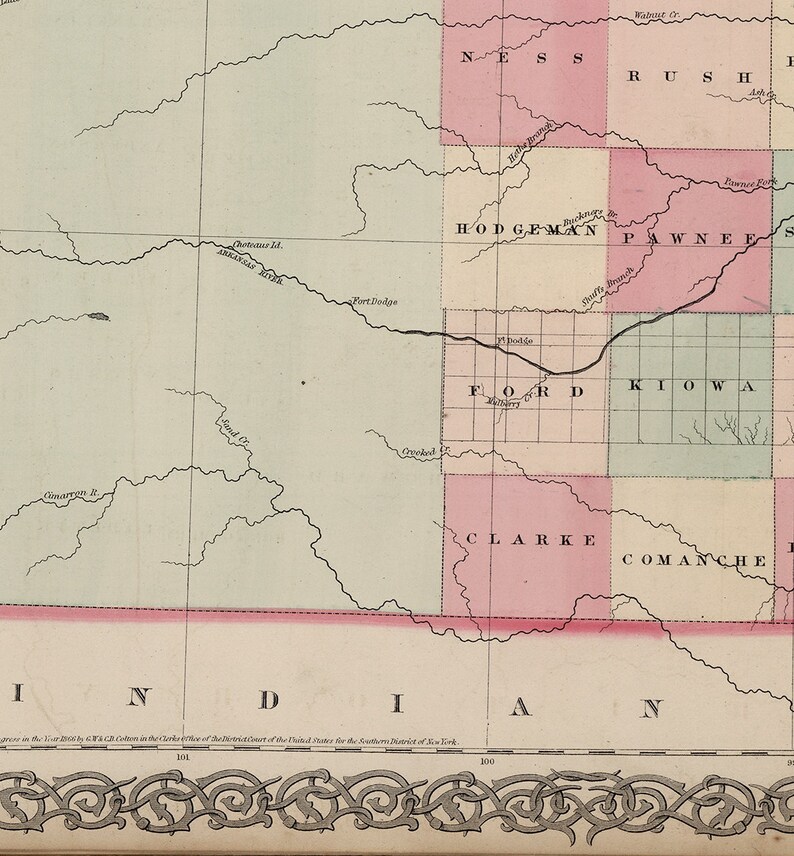 Map of Kansas State. 1863 Vintage Home Deco Style Old Wall - Etsy