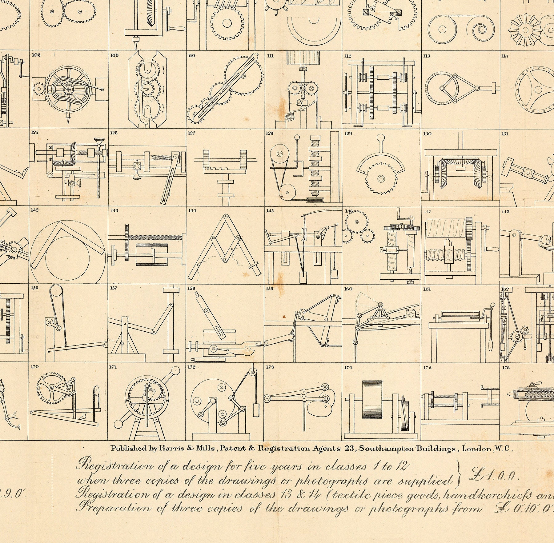 A Chart of 187 Mechanical Movements, 1890. Vintage Reproduction Chart ...
