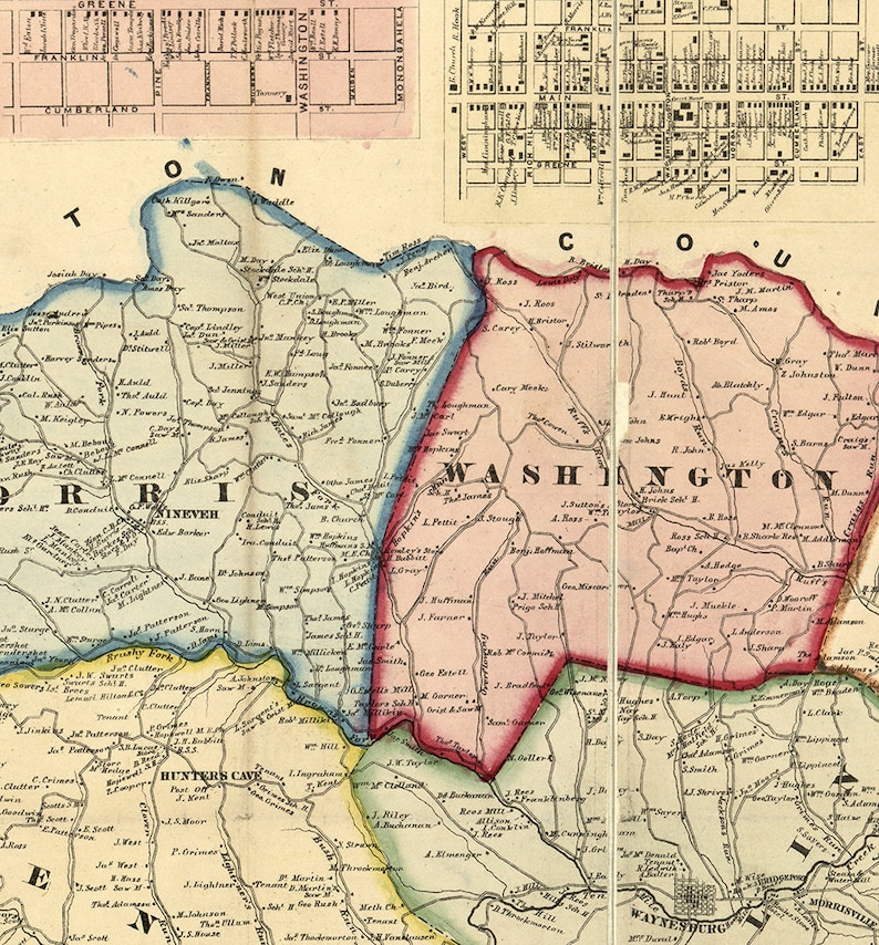 Map of Greene County Pennsylvania PA 1865. Restoration - Etsy