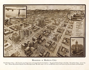 1913 Map of Houston Texas - Etsy