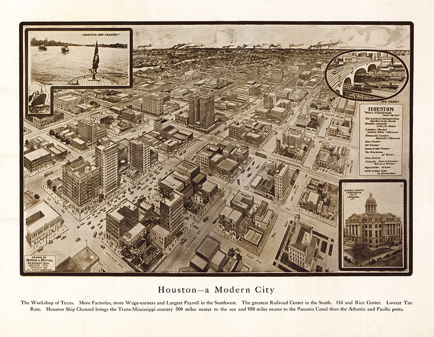 Map of Houston, Texas ... 1912. Restoration Hardware Home Deco Style ...