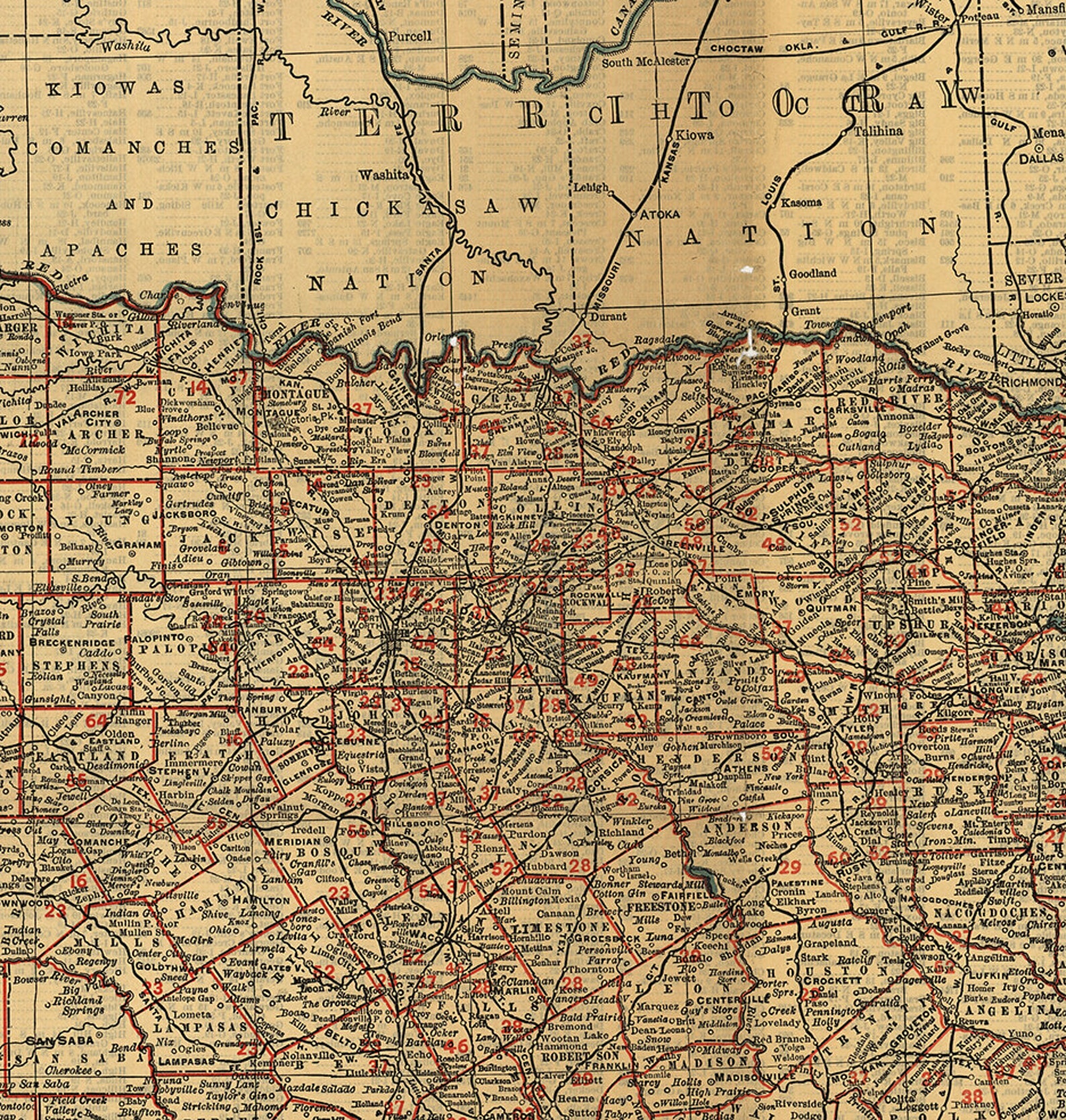 Map of Texas and Railroad From 1900. Restoration Hardware Home - Etsy