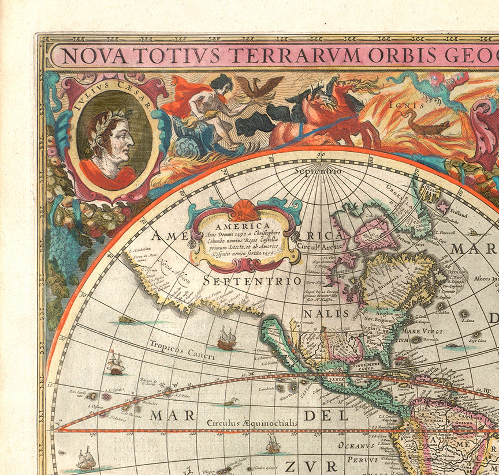 Map of the World in 1630 by Hendrik Hondius. Vintage Restoration ...