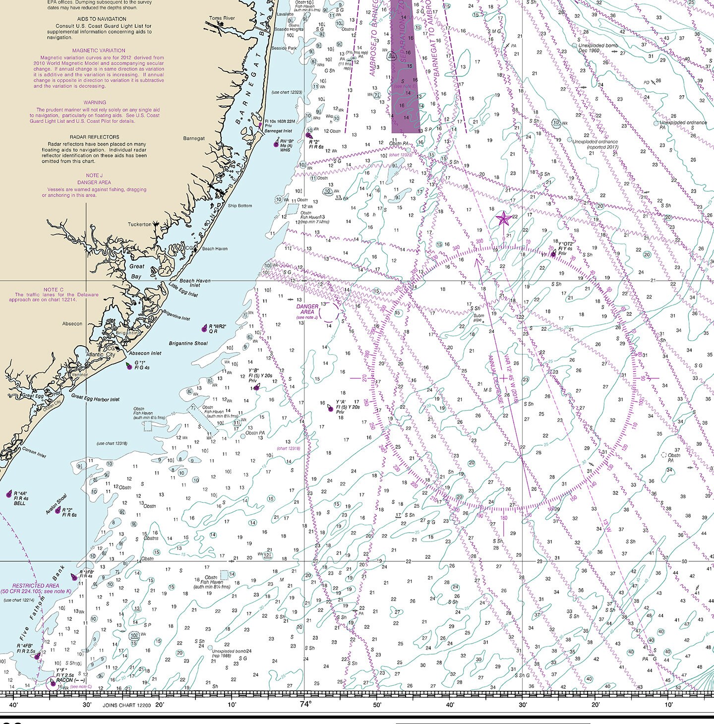 Nautical charts of Approaches to New York Nantucket Shoals to | Etsy