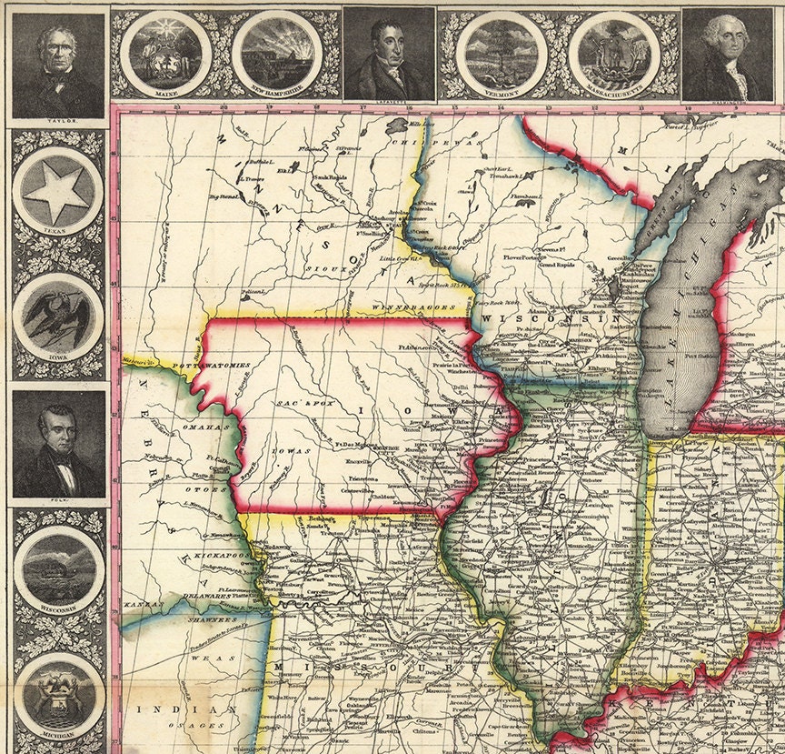 Map of the United States With President Portrait and State | Etsy