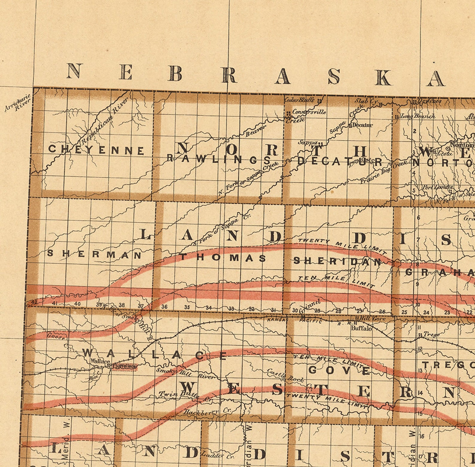 Map of Kansas State. 1876 Vintage Home Deco Style Old Wall Reproduction ...