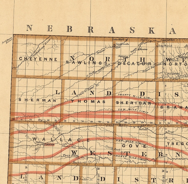 Map of Kansas State. 1876 Vintage Home Deco Style Old Wall - Etsy