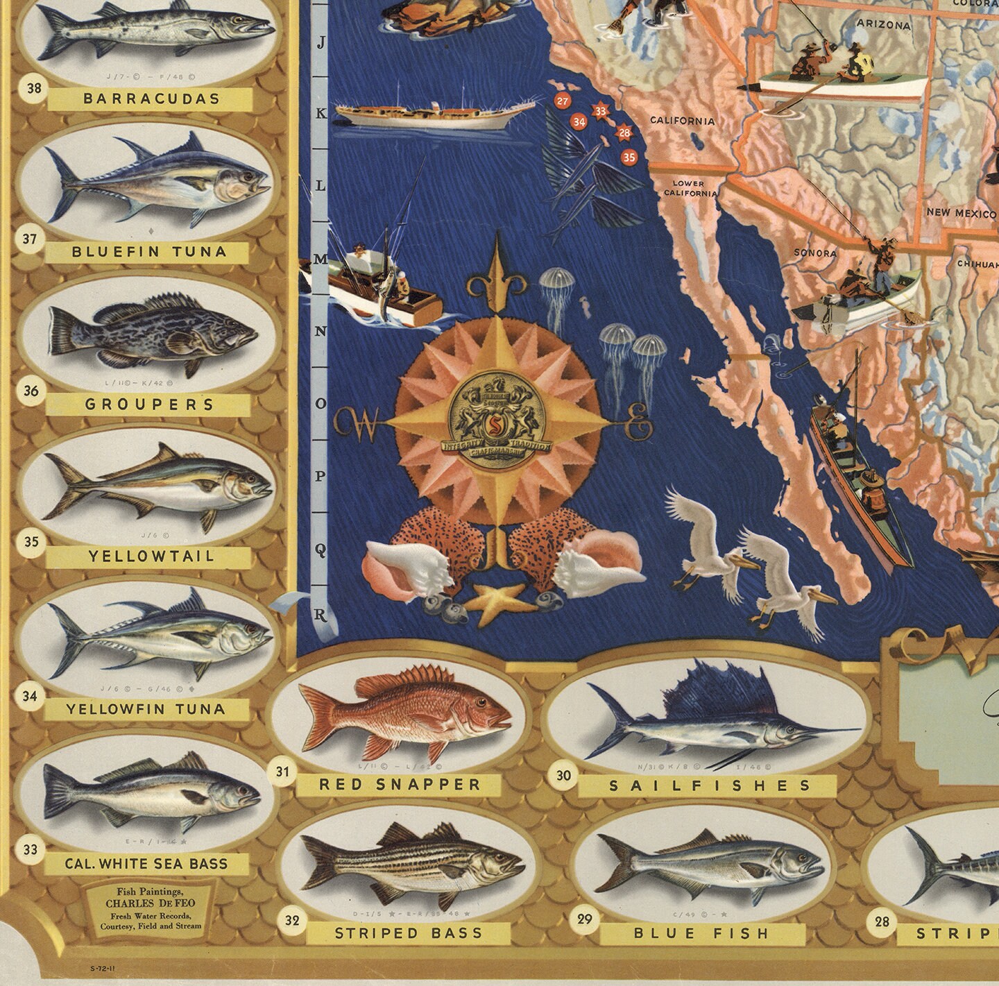 Game Fish Cyclopedia Map of the United States and Neighboring - Etsy