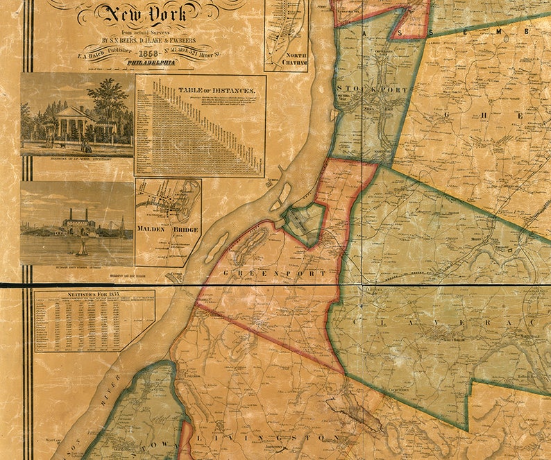 Map of Columbia County New York NY 1858 Restoration - Etsy