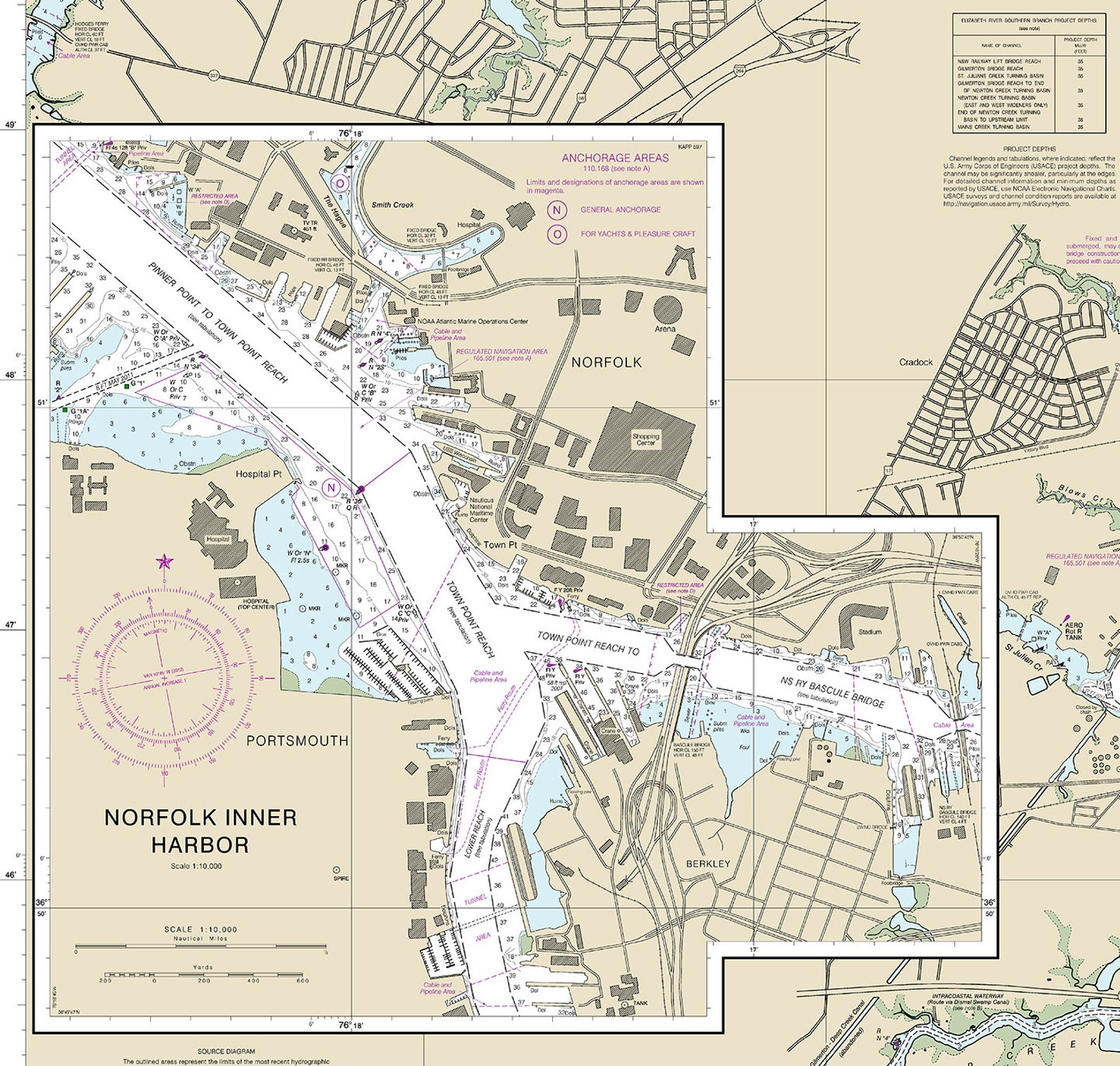 Nautical Charts of Norfolk Harbor and Elizabeth River - Etsy Australia