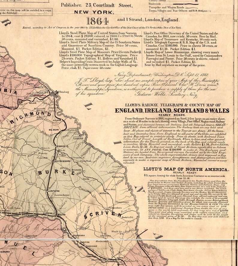 Map of State of Georgia. 1864 Vintage Restoration Hardware - Etsy