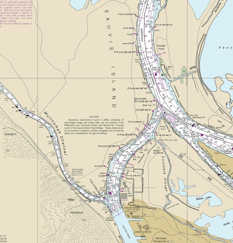 Columbia River Saint Helens to Vancouver – NOAA Nautical Chart 18525 ...