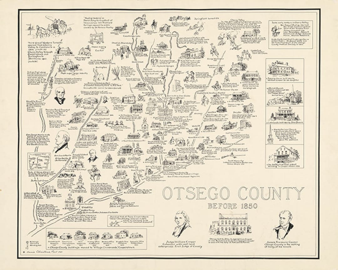 Map of Otsego County Before 1850, New York, N.Y. 1963. Vintage ...