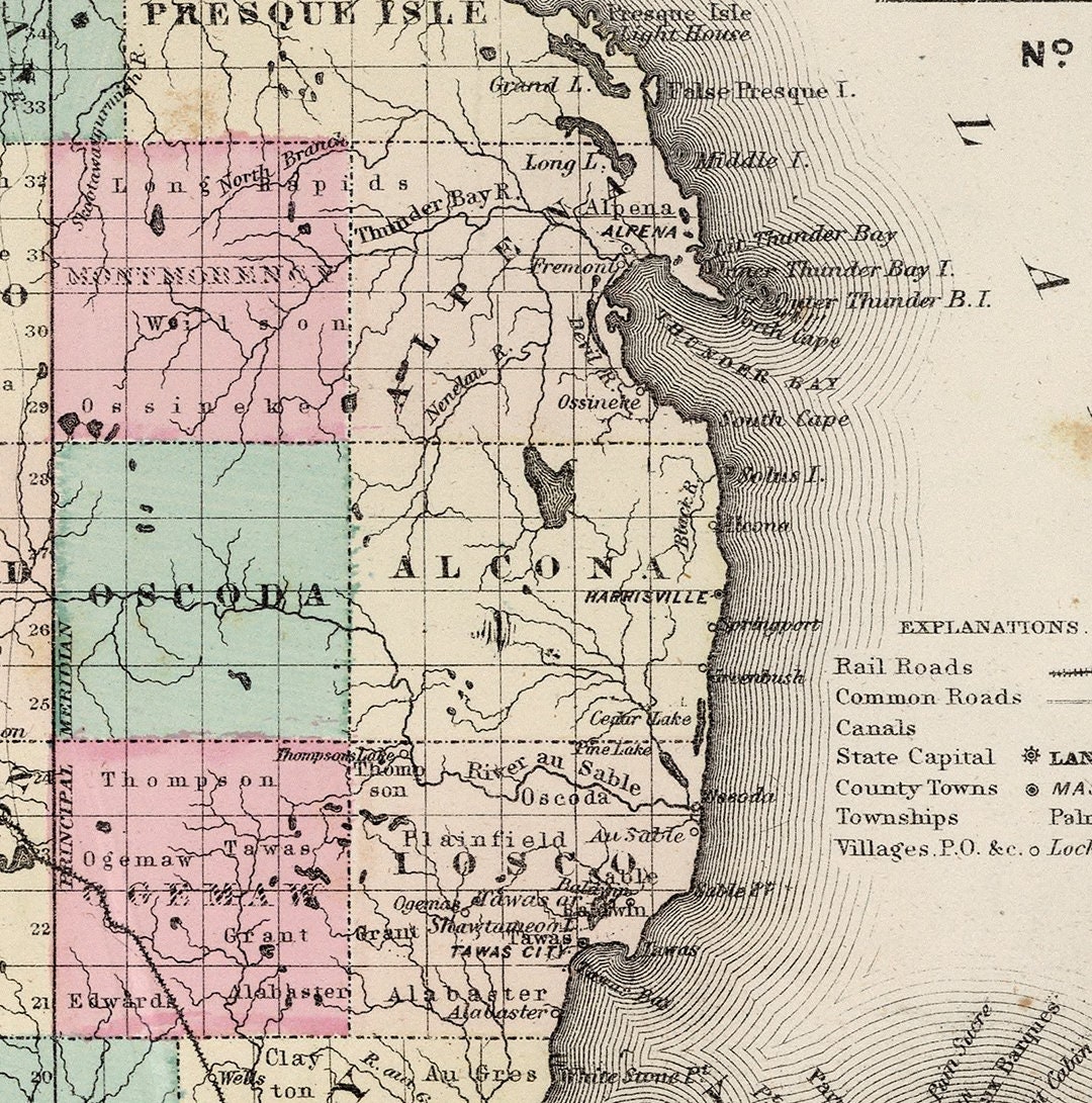Map of the States of Michigan. 1873. Vintage Restoration Hardware Home ...