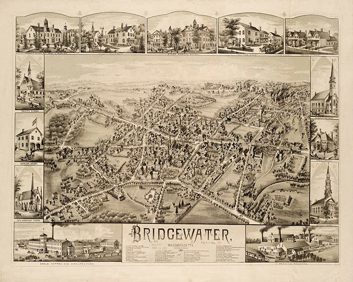 Map of Bridgewater Plymouth County Massachusetts MA. - Etsy